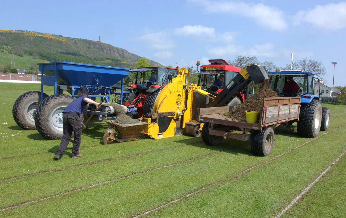 Sand Slitting Operation at Greenisland FC - Clive Richardson Ltd